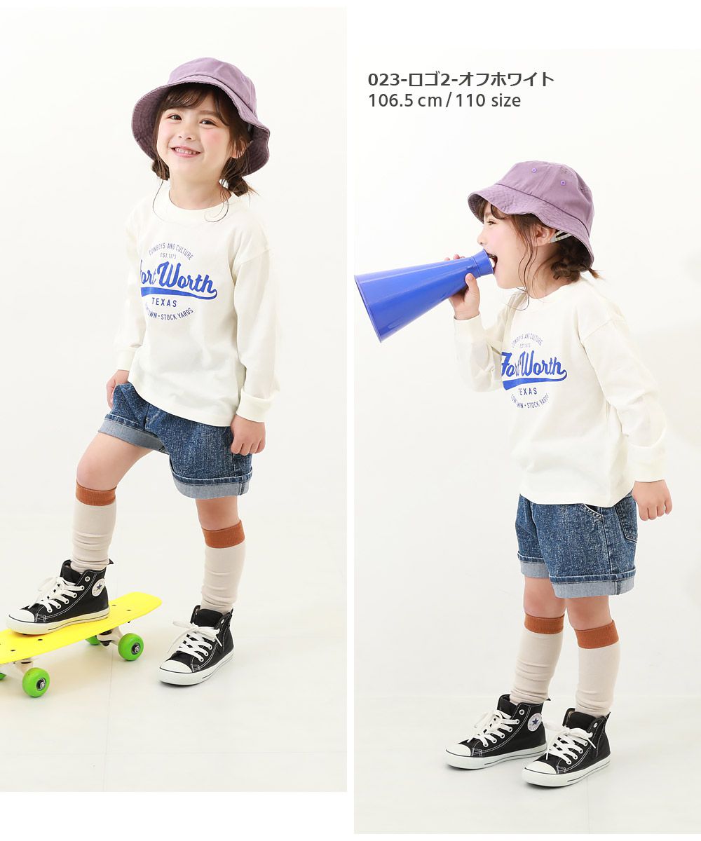 日本 devirock - 定番百搭印花長袖上衣-藍色logo-象牙白｜媽咪愛