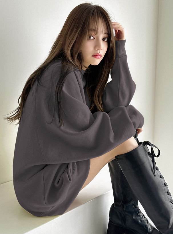 日本 GRL - 圓領內刷毛落肩長袖上衣-薰衣草 (F)｜媽咪愛