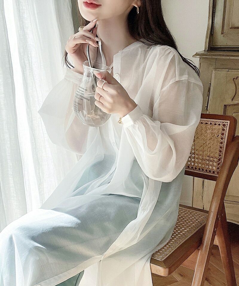 日本 Classical Elf - 2WAY穿搭透膚長版襯衫-黑｜媽咪愛