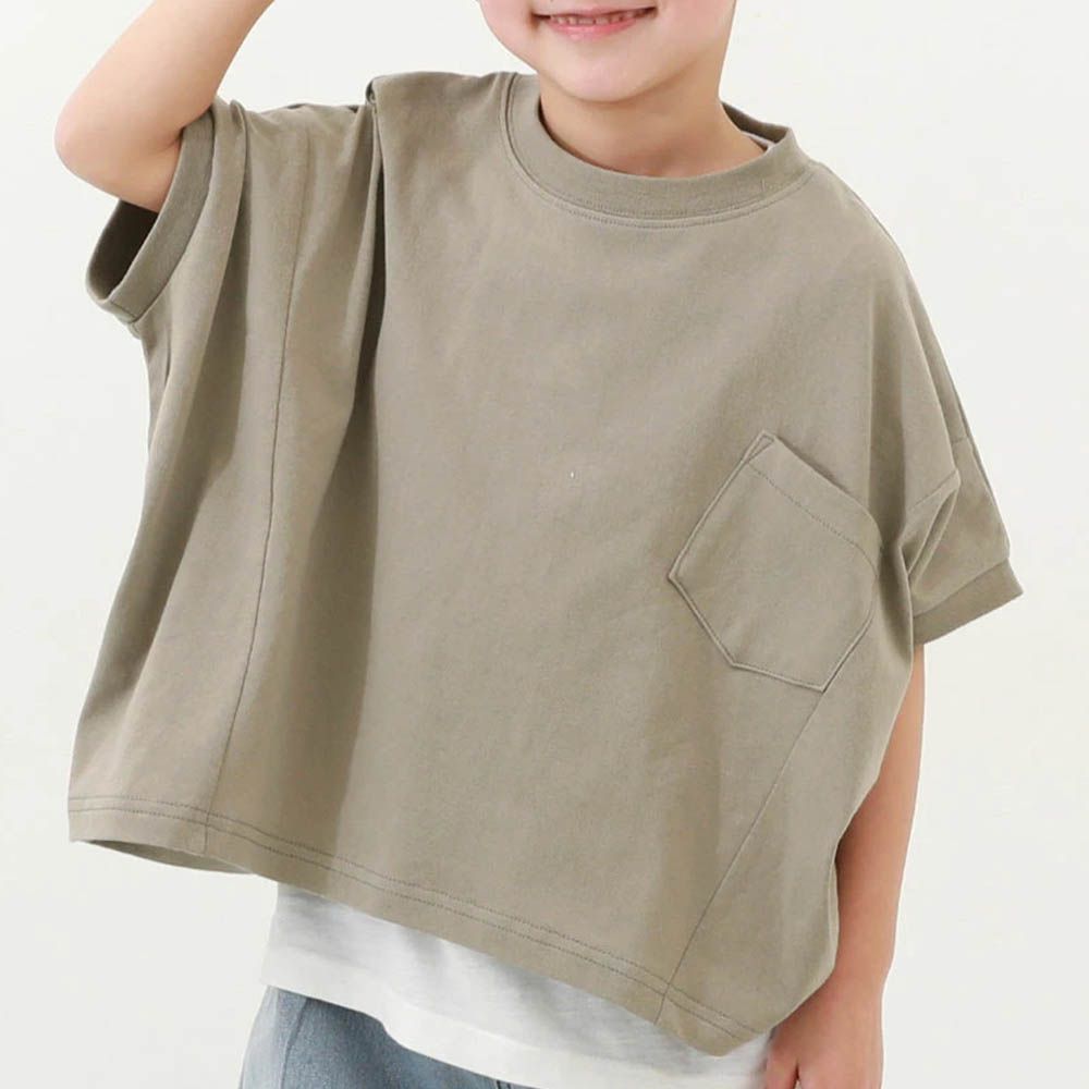 日本 devirock - 100%純棉落肩短袖上衣-淺棕｜媽咪愛