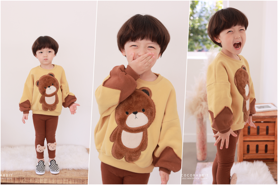 韓國 Coco rabbit - 毛毛熊點綴長袖上衣-米｜媽咪愛