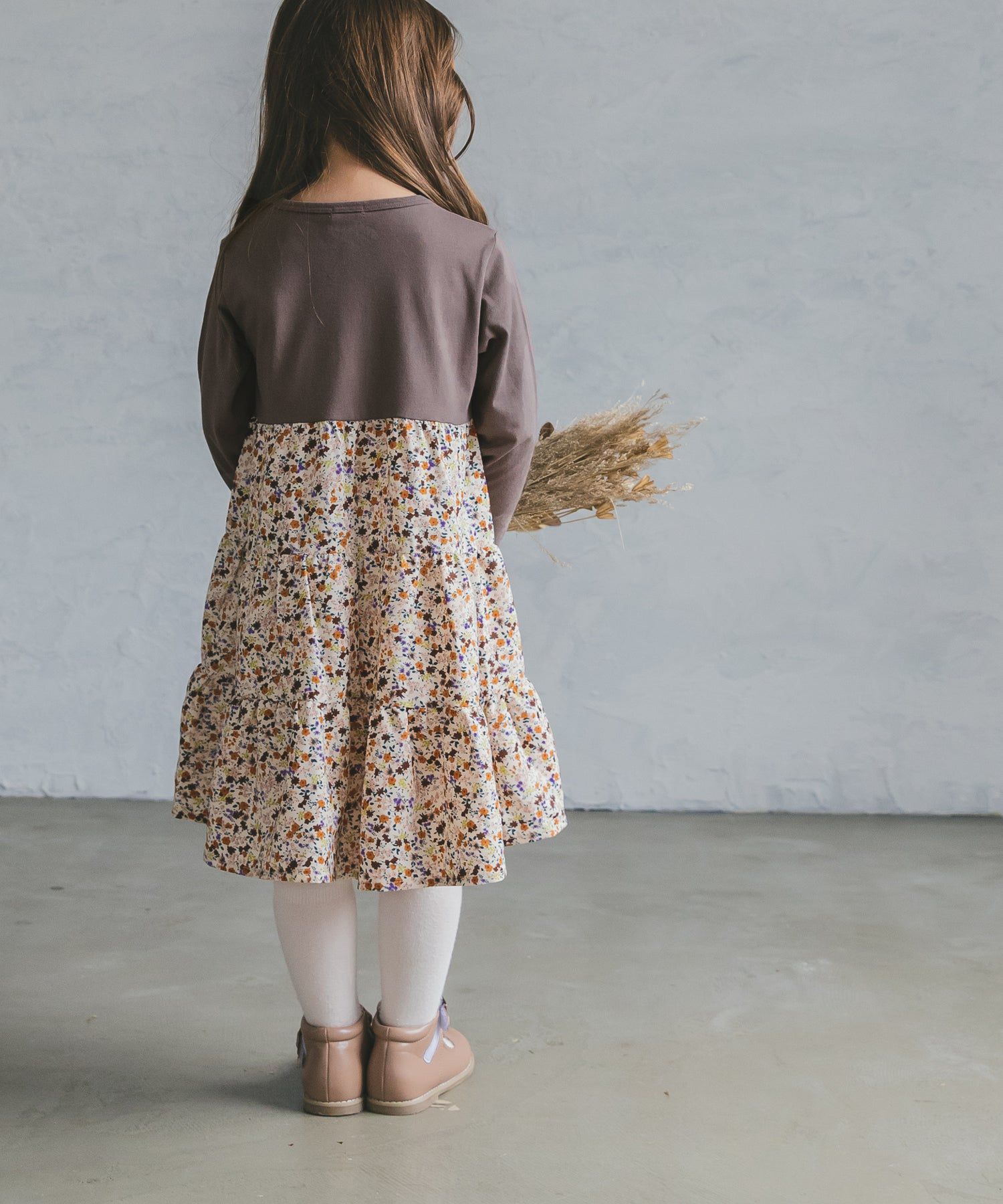 日本 PAIRMANON - 歐風拼接薄長袖洋裝-秋日花園-摩卡x杏｜媽咪愛