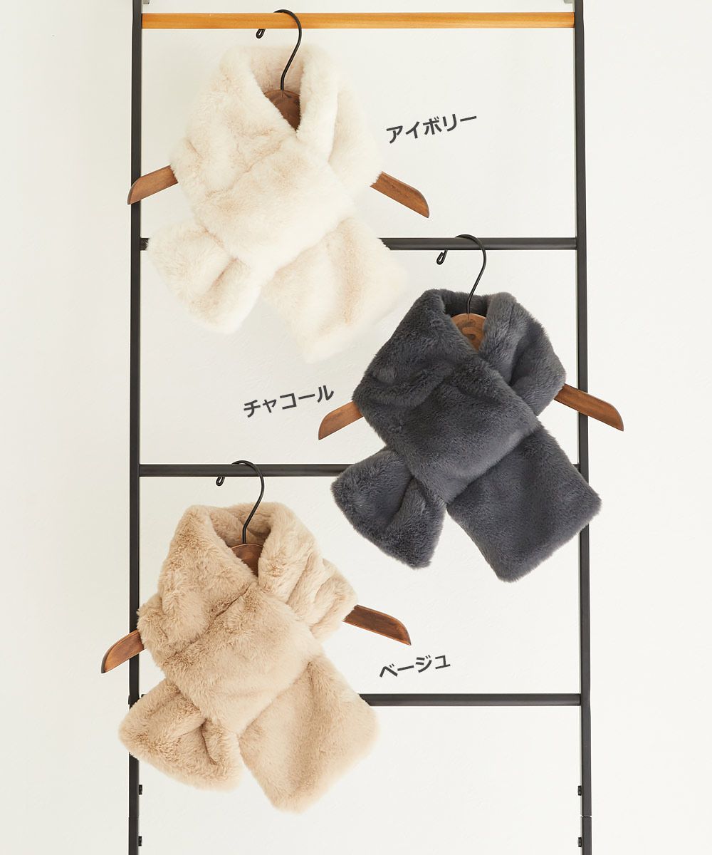 日本 devirock - 柔軟短絨毛優雅造型圍巾-卡其 (FREE)｜媽咪愛