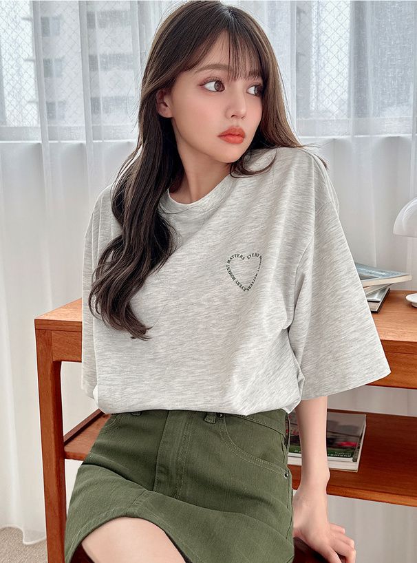 日本 GRL - 可愛休閒印花五分袖T恤-字母愛心-米杏 (F)｜媽咪愛