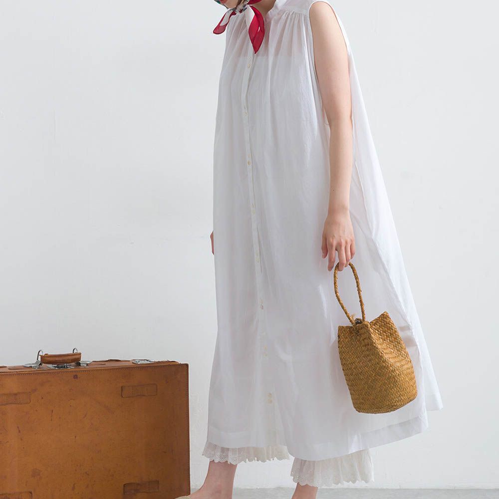 日本 Lupilien - 100%印度棉 清爽素色無袖洋裝-白｜媽咪愛