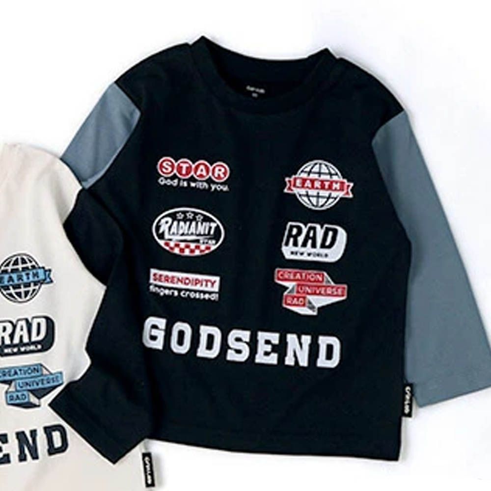 日本 ZOOLAND - [推薦]定番印花薄長袖上衣-帥氣LOGO-黑｜媽咪愛