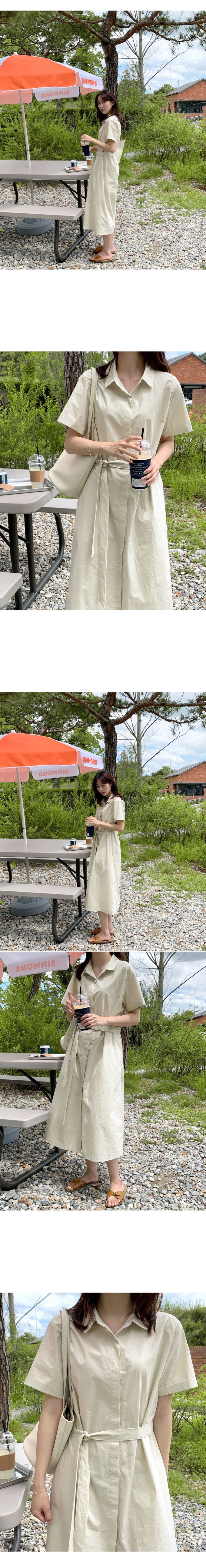 韓國 98doci - 連身A字襯衫洋裝(附綁帶)-米杏｜媽咪愛