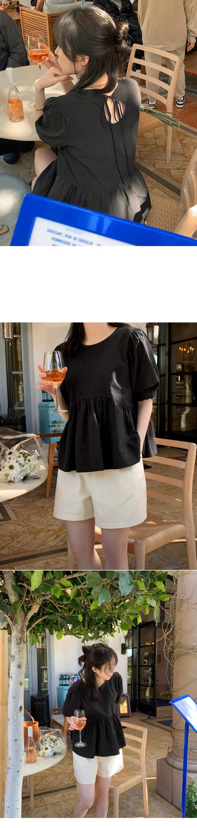 韓國 98doci - 質感後綁結公主袖上衣-黑｜媽咪愛