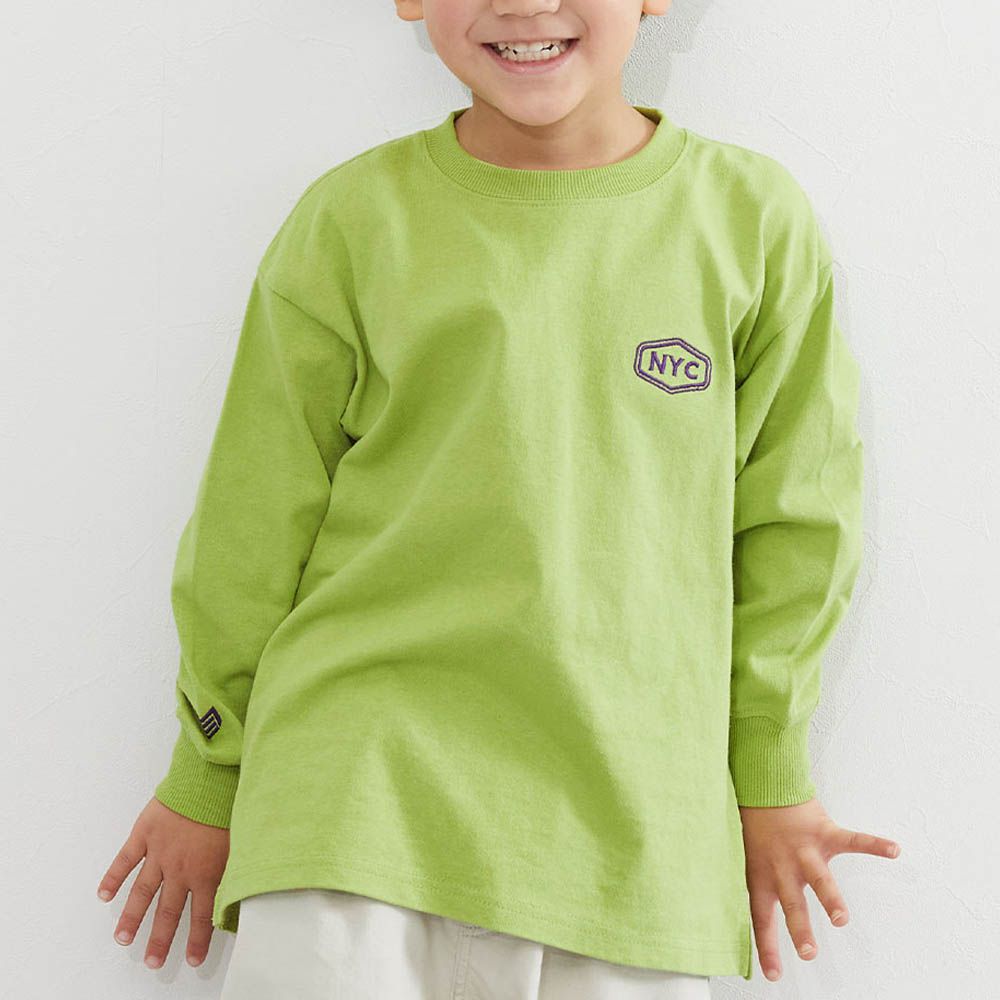 日本 devirock - 100%棉 美式logo廓形長袖上衣-NYC-淺綠｜媽咪愛