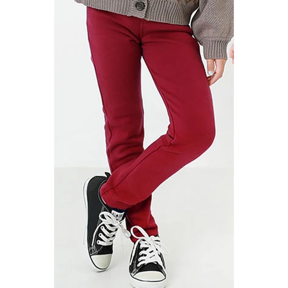 日本 devirock - RICH WARM 刷毛保暖長褲-酒紅｜媽咪愛