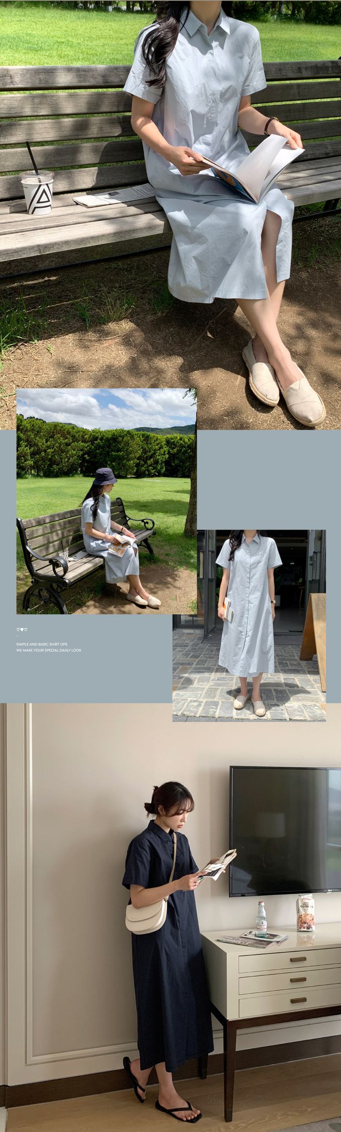 韓國 98doci - 連身A字襯衫洋裝(附綁帶)-天藍｜媽咪愛