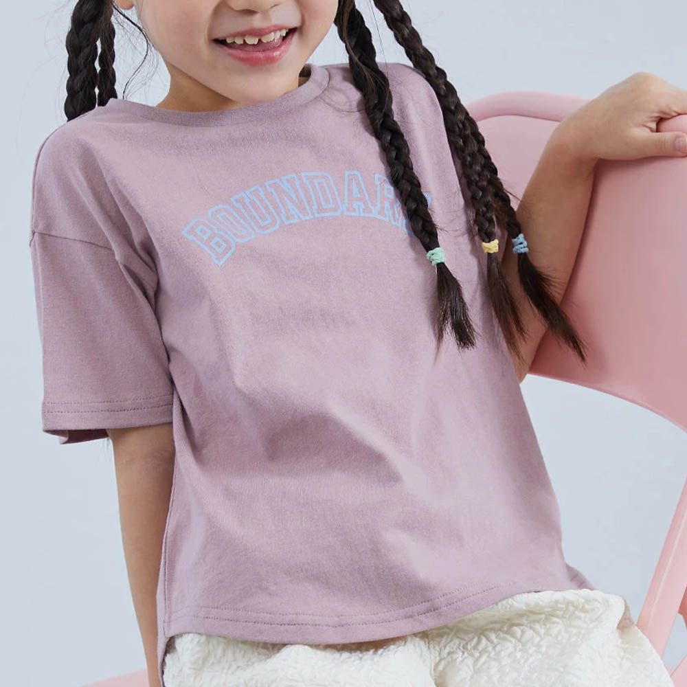 日本 devirock - 100%棉 可愛女孩印花短袖上衣-英文logo-煙燻粉｜媽咪愛