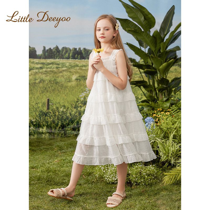 Little Deeyoo - 木耳邊無袖蛋糕連身洋裝-白色｜媽咪愛