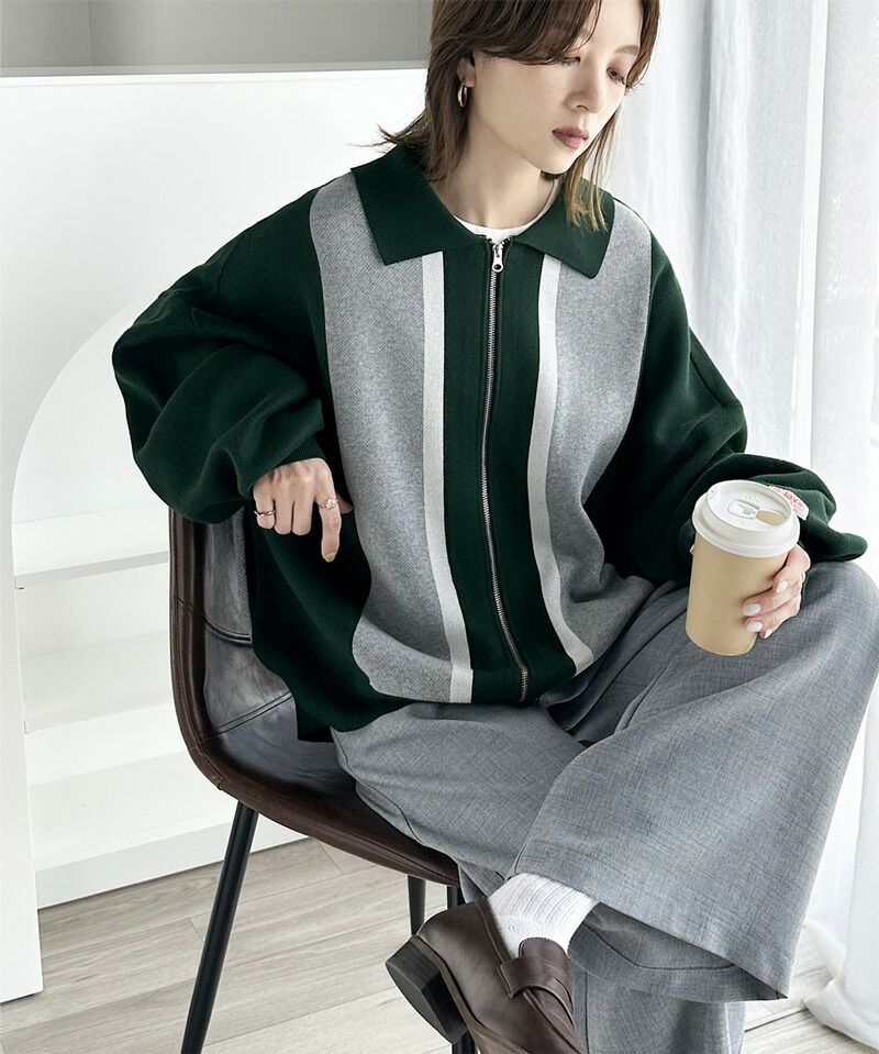 日本 Classical Elf - Java聯名 撞色條紋拉鍊針織薄外套-深藍x紅｜媽咪愛