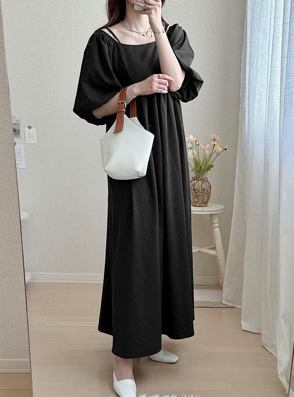 日本 GRL - 2WAY簡約浪漫收腰泡泡袖洋裝-水藍 (F)｜媽咪愛