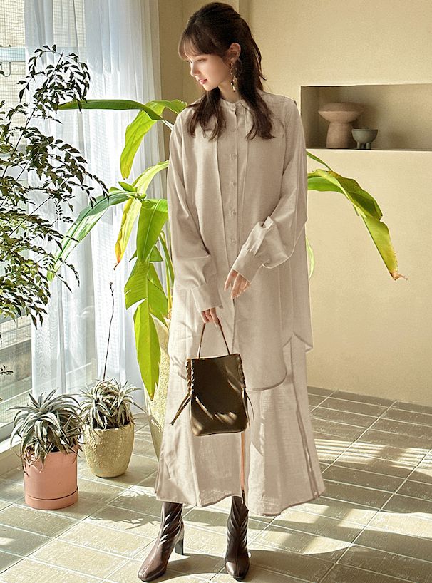 日本 GRL - 氣質層次立領排扣洋裝-經典黑 (M)｜媽咪愛