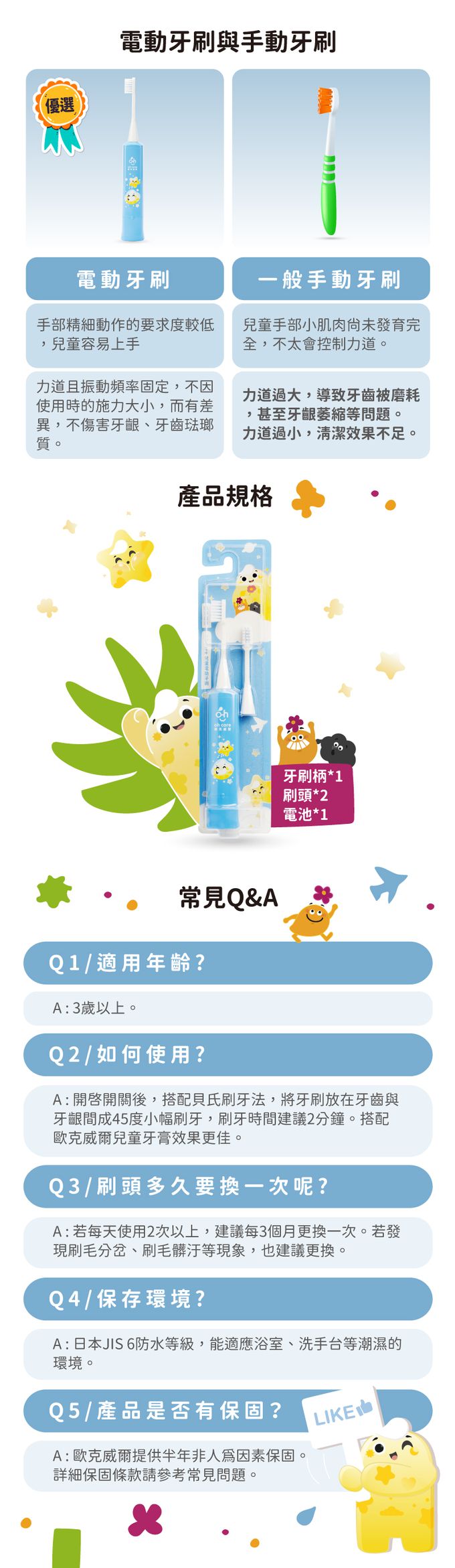 oh care 歐克威爾 - 兒童漱口水旅行組(8ml/20入)-葡萄*2組+電動牙刷組*1｜媽咪愛