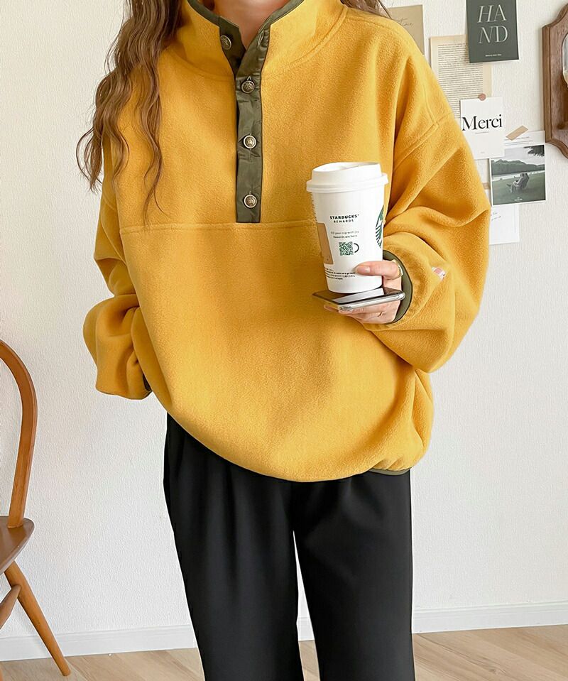 日本 Classical Elf - Java聯名 裏起毛配色開襟polo領上衣-濃綠｜媽咪愛