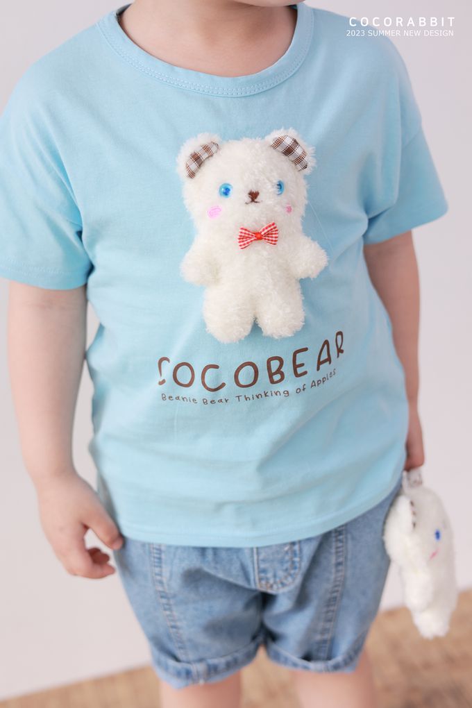 韓國 Coco rabbit - 鬆緊腰玩偶裝飾牛仔五分褲-白熊｜媽咪愛