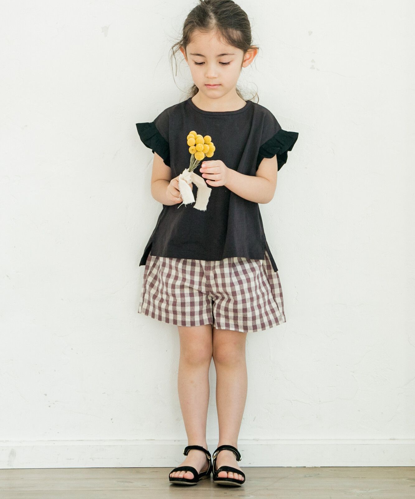 日本 PAIRMANON - 100%柔棉 拼接短T-袖口荷葉拼接-粉米｜媽咪愛