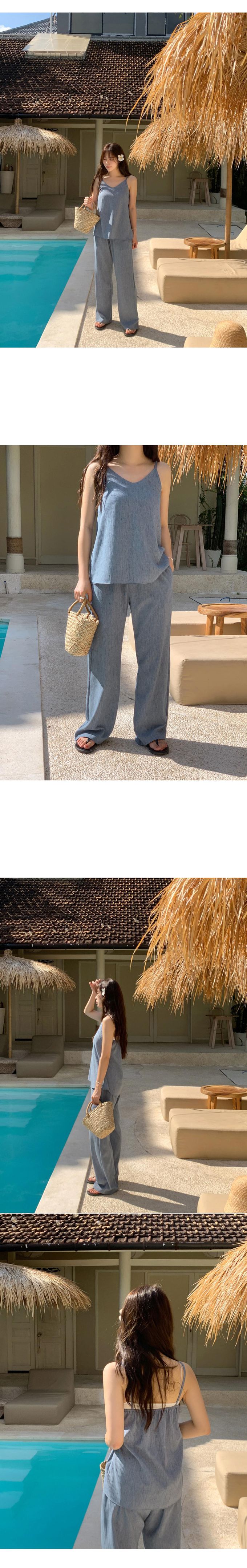 韓國 98doci - 夏日兩件式細肩帶套裝-灰藍｜媽咪愛