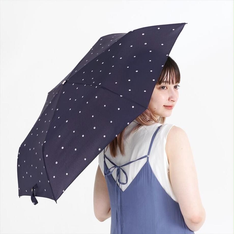 日本 nifty colors - 抗UV輕量 晴雨兩用折疊傘-水玉點點-淺米 (直徑88cm/158g)｜媽咪愛