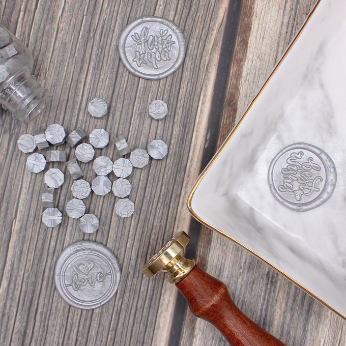 HAPPYMT - 火漆封蠟入門超值組-祝福語Best wishes-銀色蠟粒｜媽咪愛