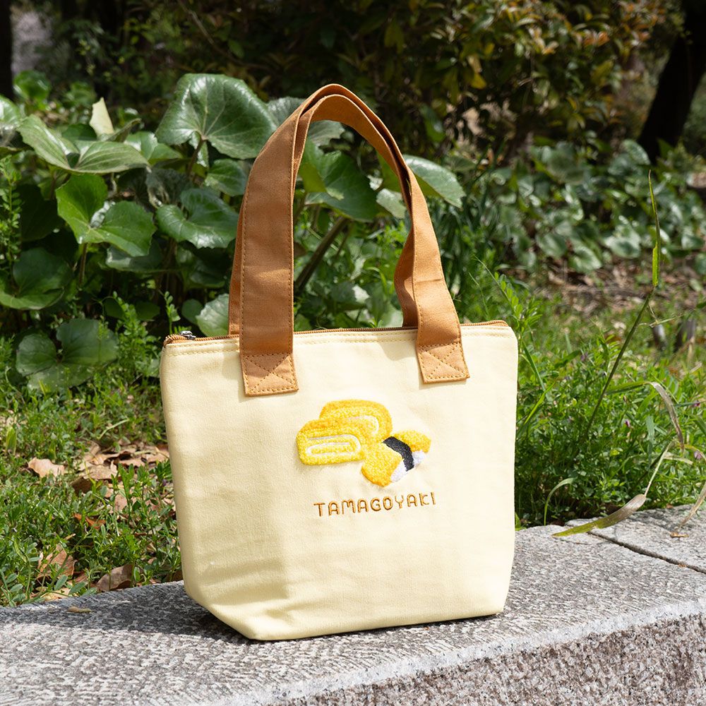 日本 PRAIRIE DOG - 可愛刺繡保溫保冷便當袋/手提袋-玉子燒-淺黃 (H21×W28×D10cm)｜媽咪愛