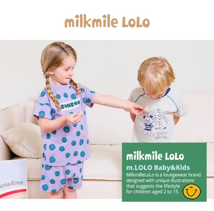韓國 milkmile LOLO - 無螢光棉短袖家居服/睡衣-塗鴉點點-紫｜媽咪愛