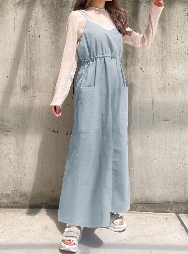 日本 GRL - 休閒風抽繩吊帶裙-深藍 (F)｜媽咪愛