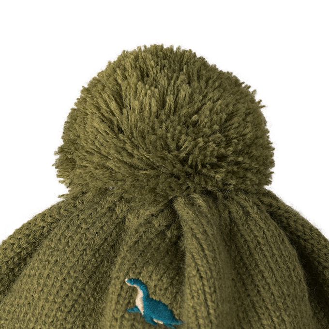 akachan honpo - 針織帽-恐龍刺繡-軍綠色｜媽咪愛