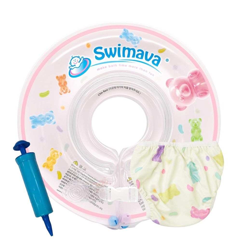 Swimava - G1+S1 脖圈/泳褲組+贈掛勾(款式隨機)-軟糖熊-脖圈:1-18個月，13kg以內/泳褲:8-14kg｜媽咪愛