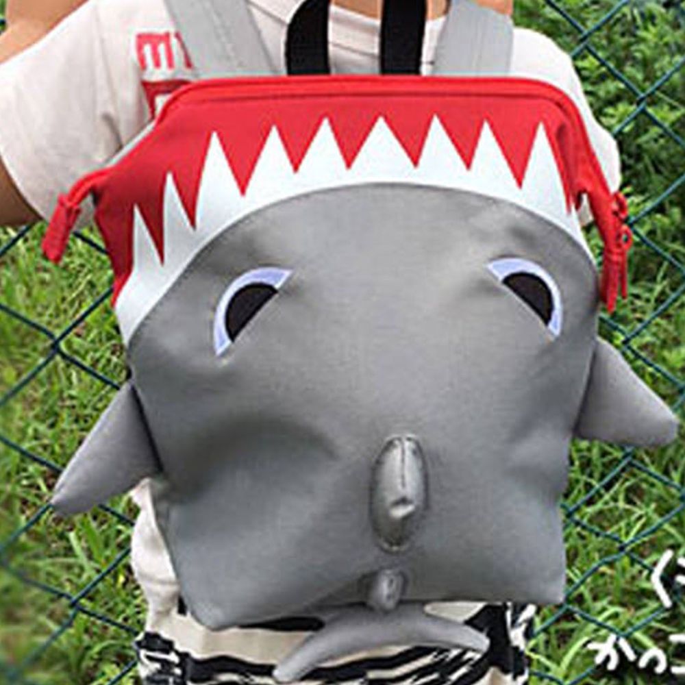 日本 papupi - 嬰幼兒/兒童 鯨魚 鯊魚 鯨鯊 大開口 海洋動物背包-深灰｜媽咪愛
