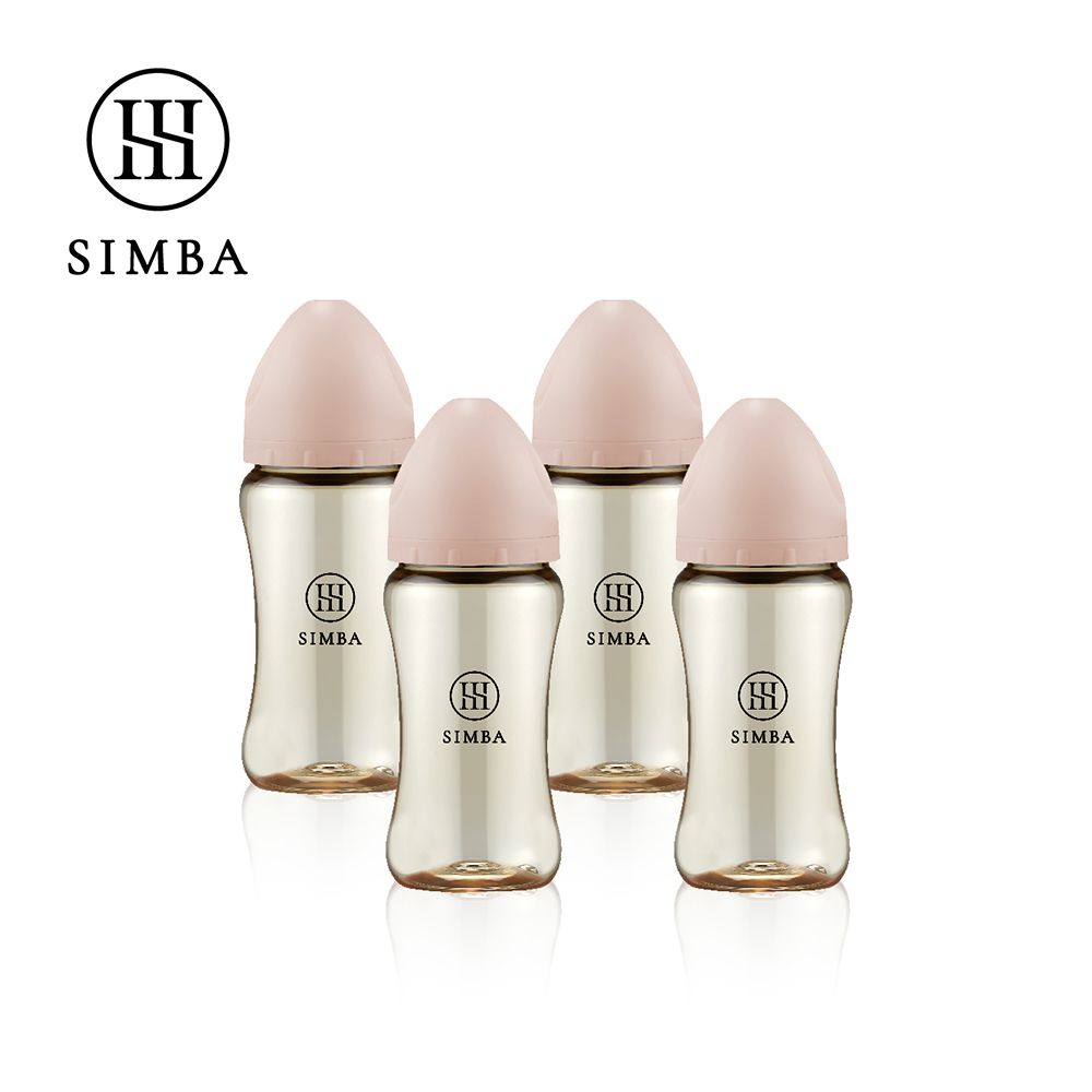 Simba 小獅王辛巴 - 蘊蜜鉑金PPSU寬口防脹氣奶瓶4支組(270ml)-新生適用-栗粉-270ml｜媽咪愛