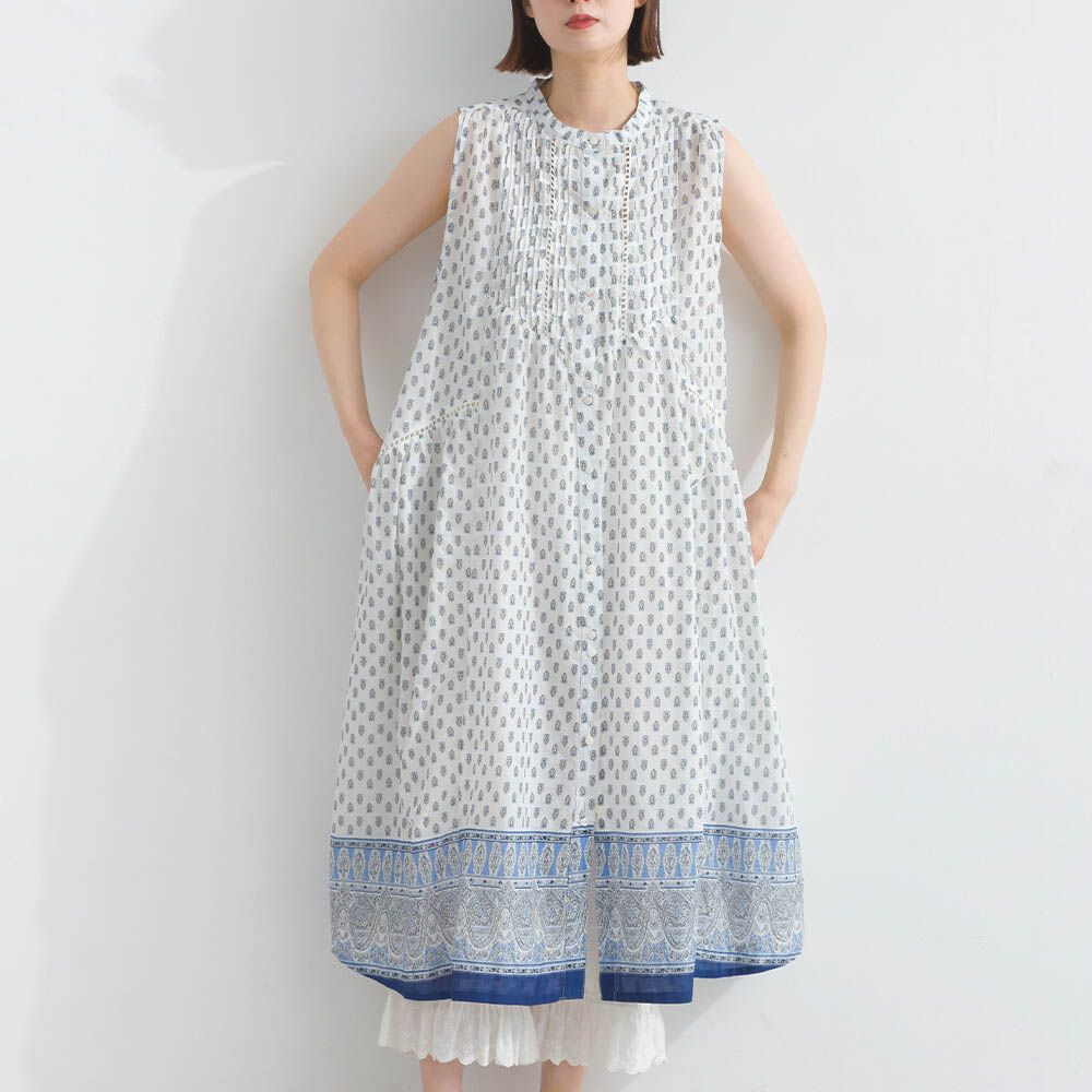 日本 Lupilien - 100%印度棉 清新印花柔軟洋裝-圖騰-白｜媽咪愛