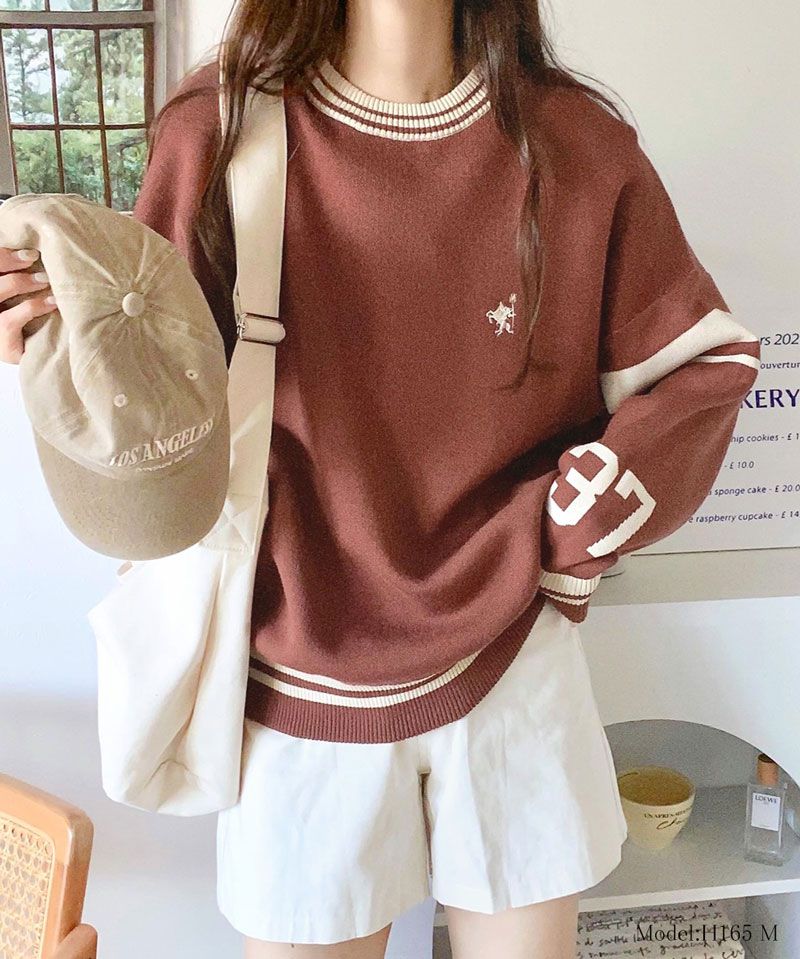 日本 Classical Elf - Java聯名 POLO刺繡寬鬆針織大學T-黑｜媽咪愛