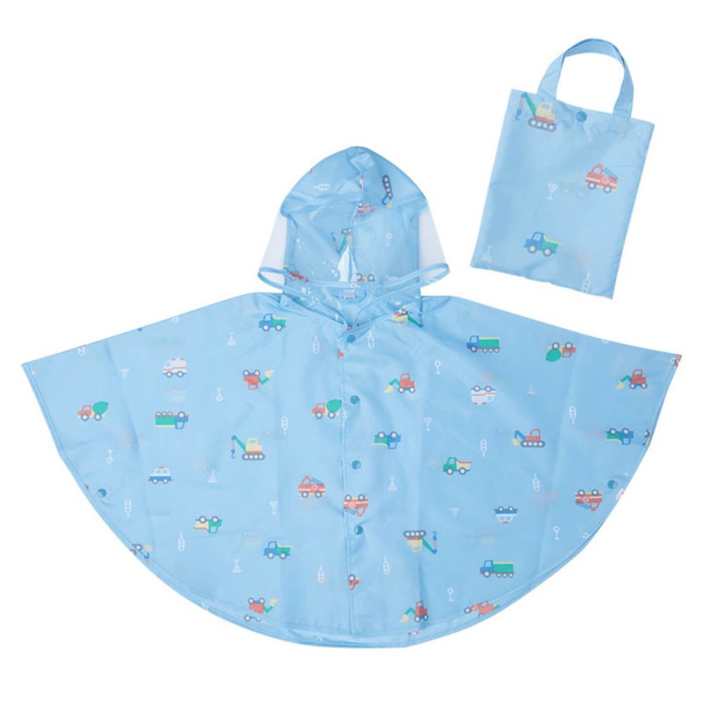 akachan honpo - 短斗篷式雨衣-車子-藍色 (80~95cm)｜媽咪愛