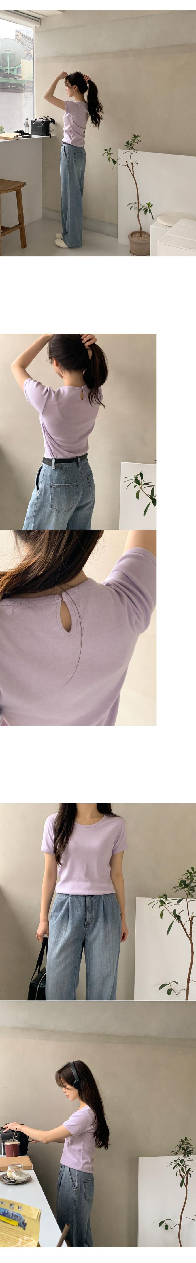 韓國 98doci - 好搭圓領修身後扣短袖上衣-薰衣草紫｜媽咪愛