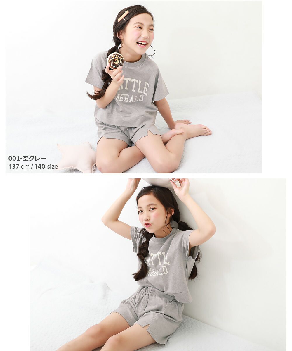 日本 devirock - 大學T風格純棉圓領短袖套裝-粉紫｜媽咪愛