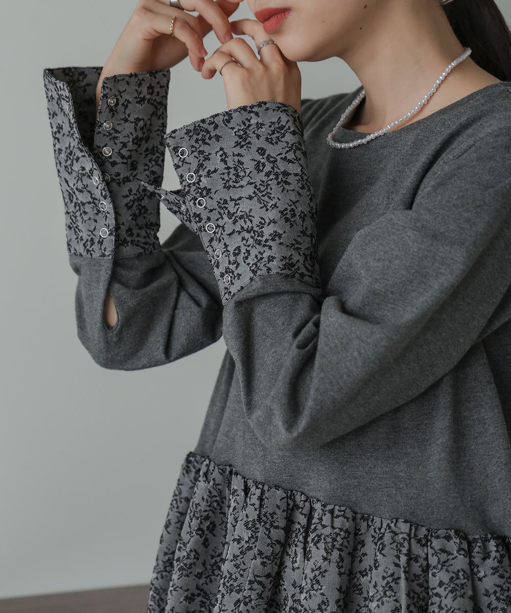 日本 Bab - 鈕釦袖拼接不規則廓形長袖上衣-水藍｜媽咪愛