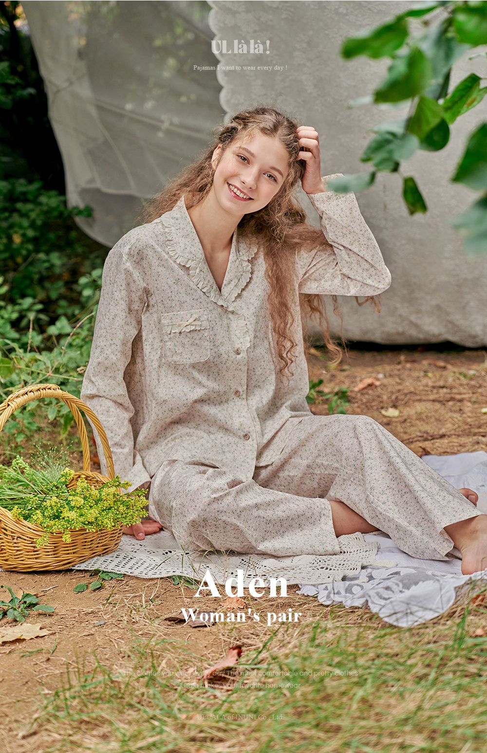 韓國 ULLALA - 清新小白花印睡衣套裝-米 (FREE)｜媽咪愛