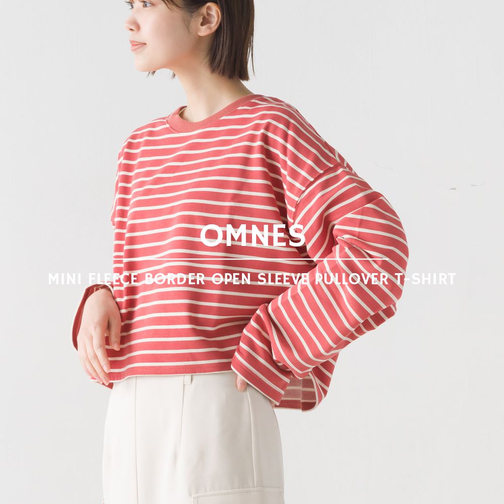 日本 OMNES - 2WAY條紋短版長袖上衣-珊瑚粉｜媽咪愛