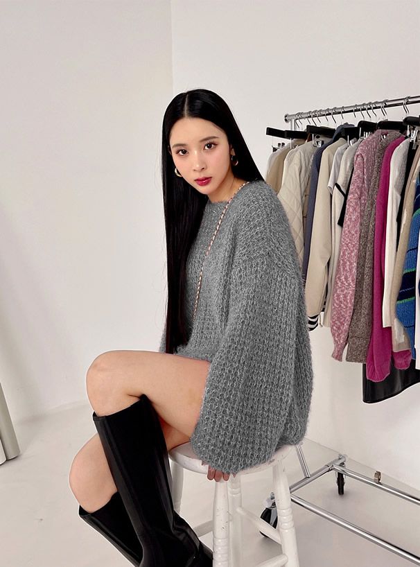 日本 GRL - 圓領畝編落肩修身毛衣-象牙杏 (F)｜媽咪愛