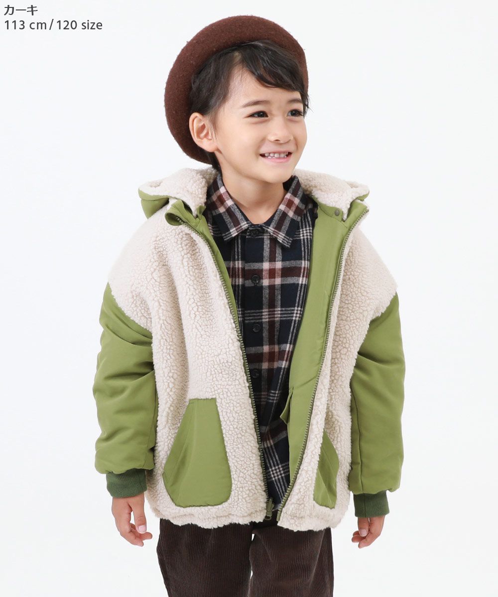 日本 devirock - 4WAY絨毛/桃皮連帽羽絨外套(可機洗)-軍綠x白｜媽咪愛