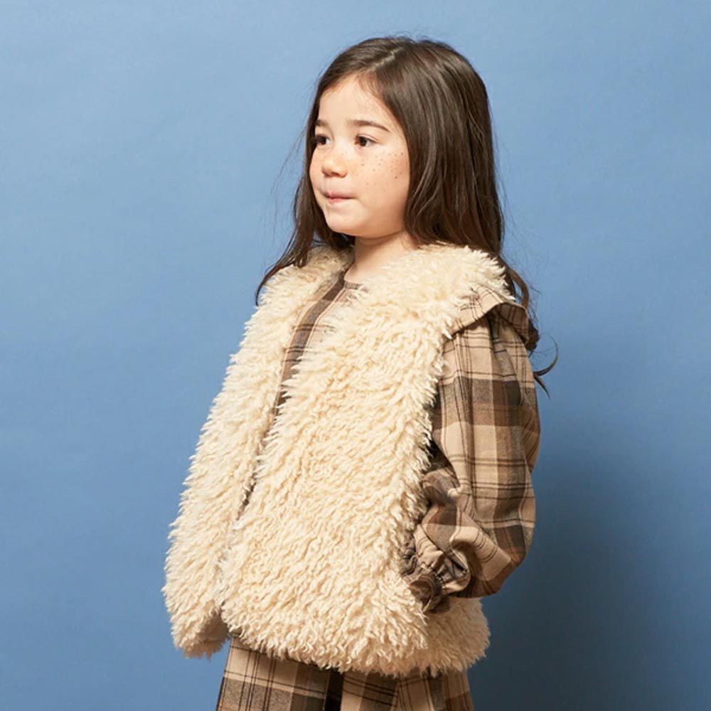 日本 Lycee mine - 搭配加分 泰迪熊感絨毛背心-象牙米｜媽咪愛