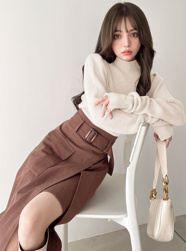 日本 GRL - 小立領羅紋彈性針織上衣-米杏｜媽咪愛