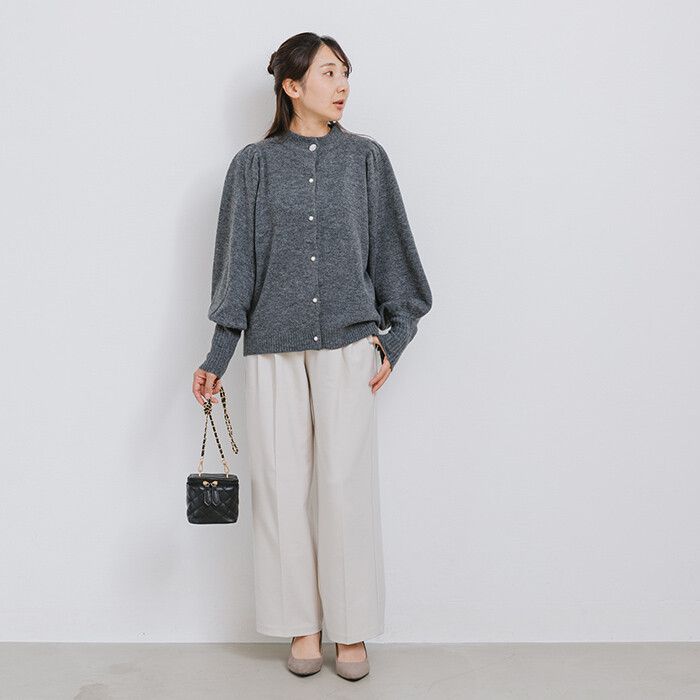 日本 ihuu - 優雅珍珠釦薄針織外套-淺灰｜媽咪愛