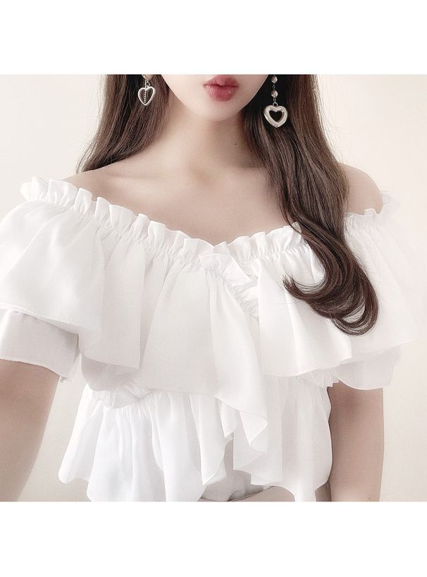 日本 GRL - 2WAY荷葉交叉短袖上衣-白 (F)｜媽咪愛