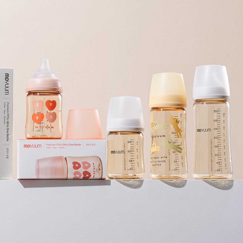 韓國 MOYUUM - 第三代PPSU寬口奶瓶 設計款-貓咪夢境(3m+)-檸檬黃-270ml｜媽咪愛
