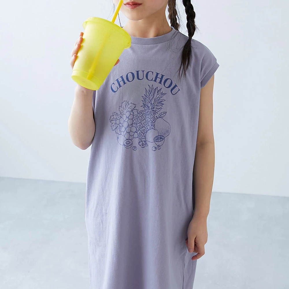 日本 devirock - 100%棉 俏麗印花無袖洋裝-水果-藍紫｜媽咪愛